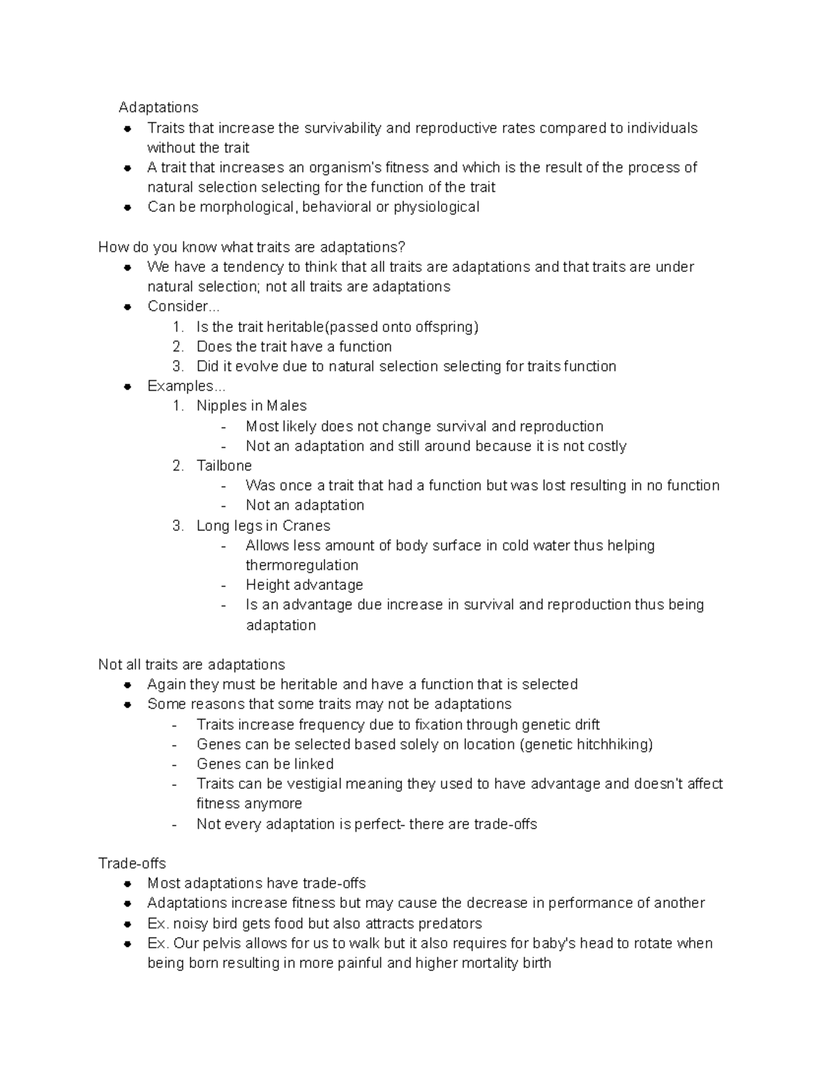 Bio 206 Module 3 - Adaptations Traits that increase the survivability ...