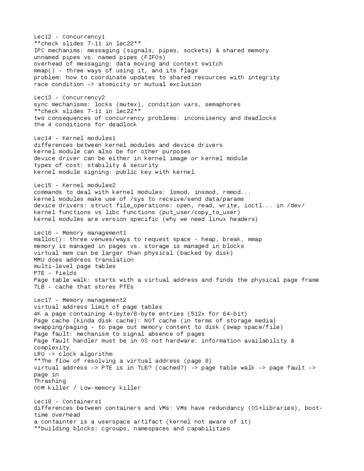 COMP 3000 - Final Exam review - Lec12 - Concurrency check slides 7-11 ...