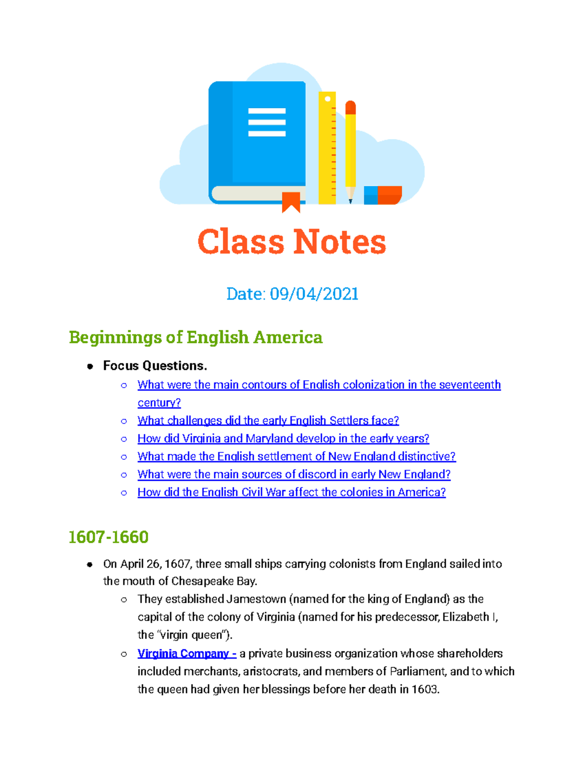 History 11 (chapter 2 notes) - Class Notes Date: 09/04/ Beginnings of ...