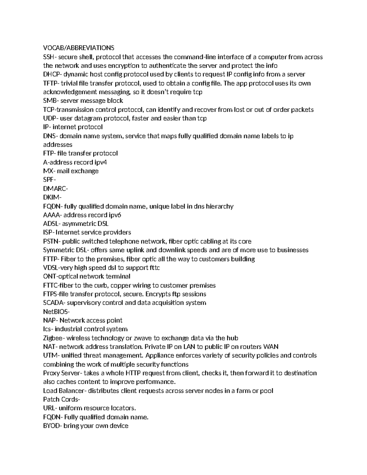 Vocab d316 - VOCAB/ABBREVIATIONS SSH- secure shell, protocol that ...