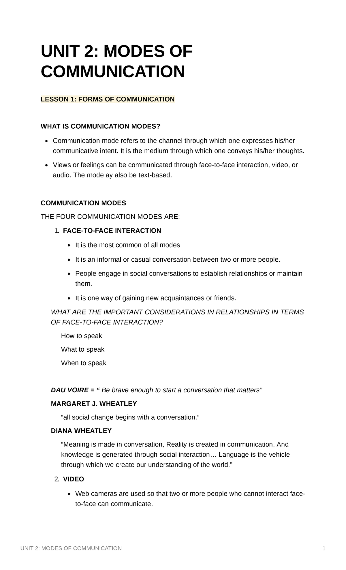 UNIT 2 - qweqwr - UNIT 2: MODES OF COMMUNICATION LESSON 1: FORMS OF ...