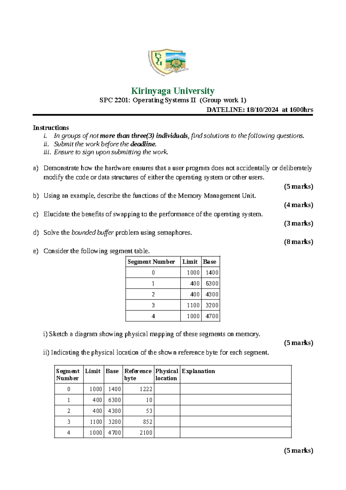 Group work 1 (Oct 2024) 241016 082712 - Kirinyaga University SPC 2201: Operating Systems II ...