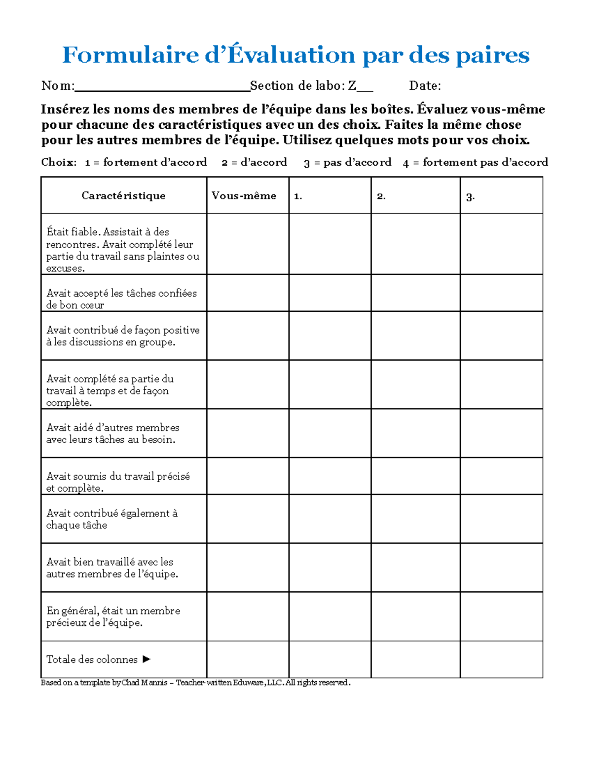 Peer Evaluation Form new 2023-fr - Formulaire d’Évaluation par des ...