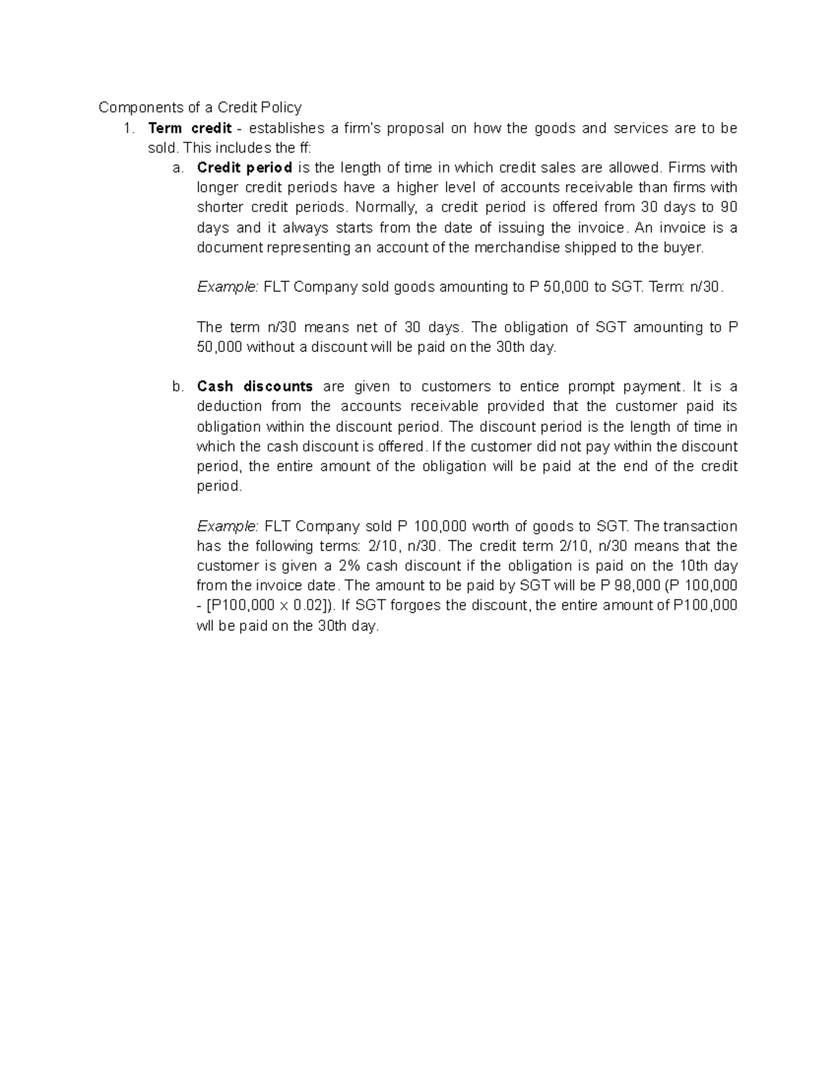 Treas Mngt G4 - Receivable management notes and examples - Components ...