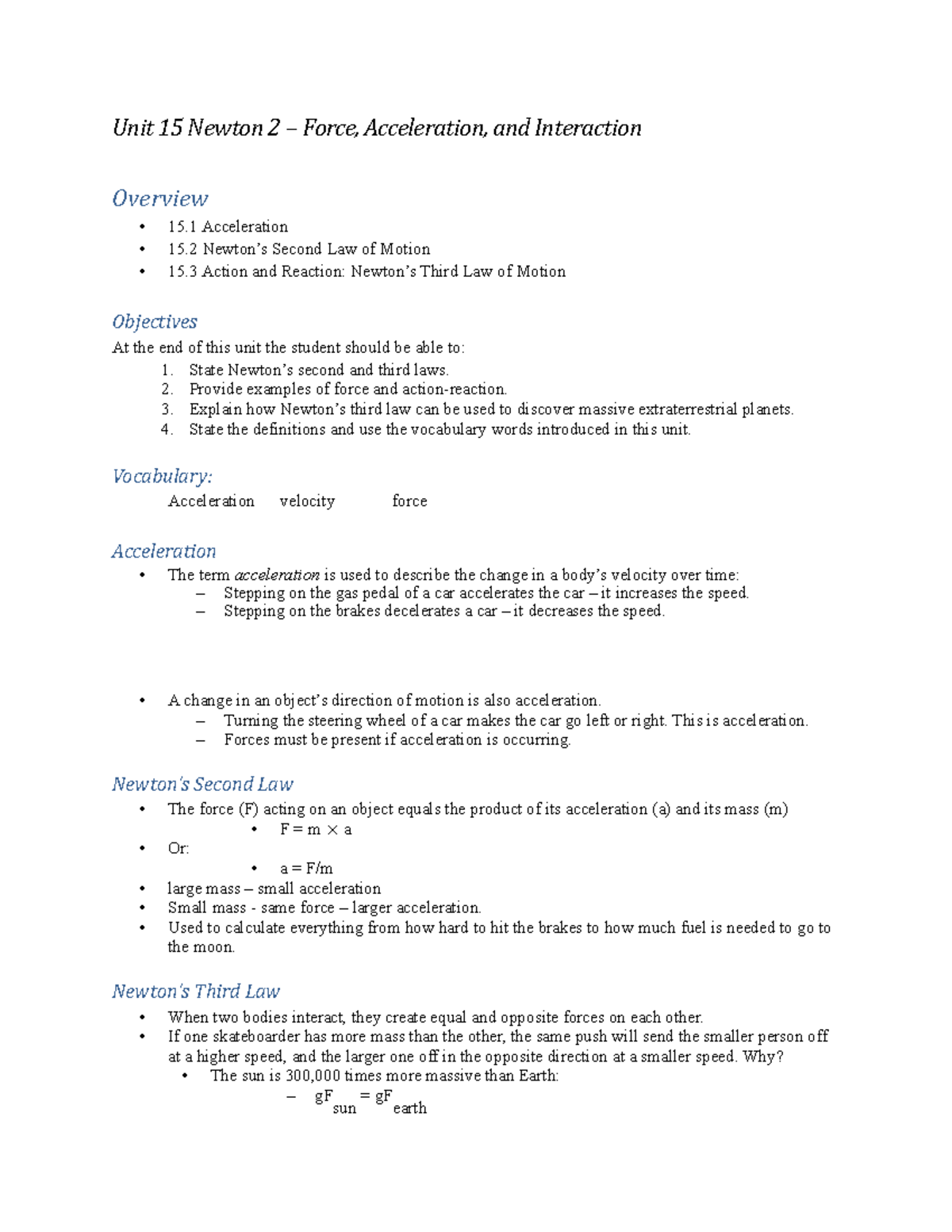 Unit 15 Newton 2 2nd and 3rd laws - Unit 15 Newton 2 – Force ...