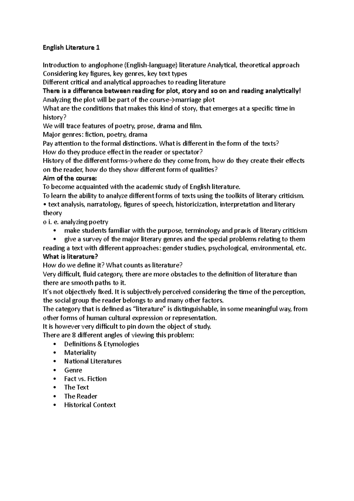 Approaching Literature in English - English Literature 1 Introduction ...