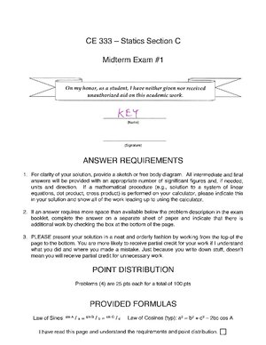 Midterm#1A Solution - Statics Exam Help - CE 333 - Studocu