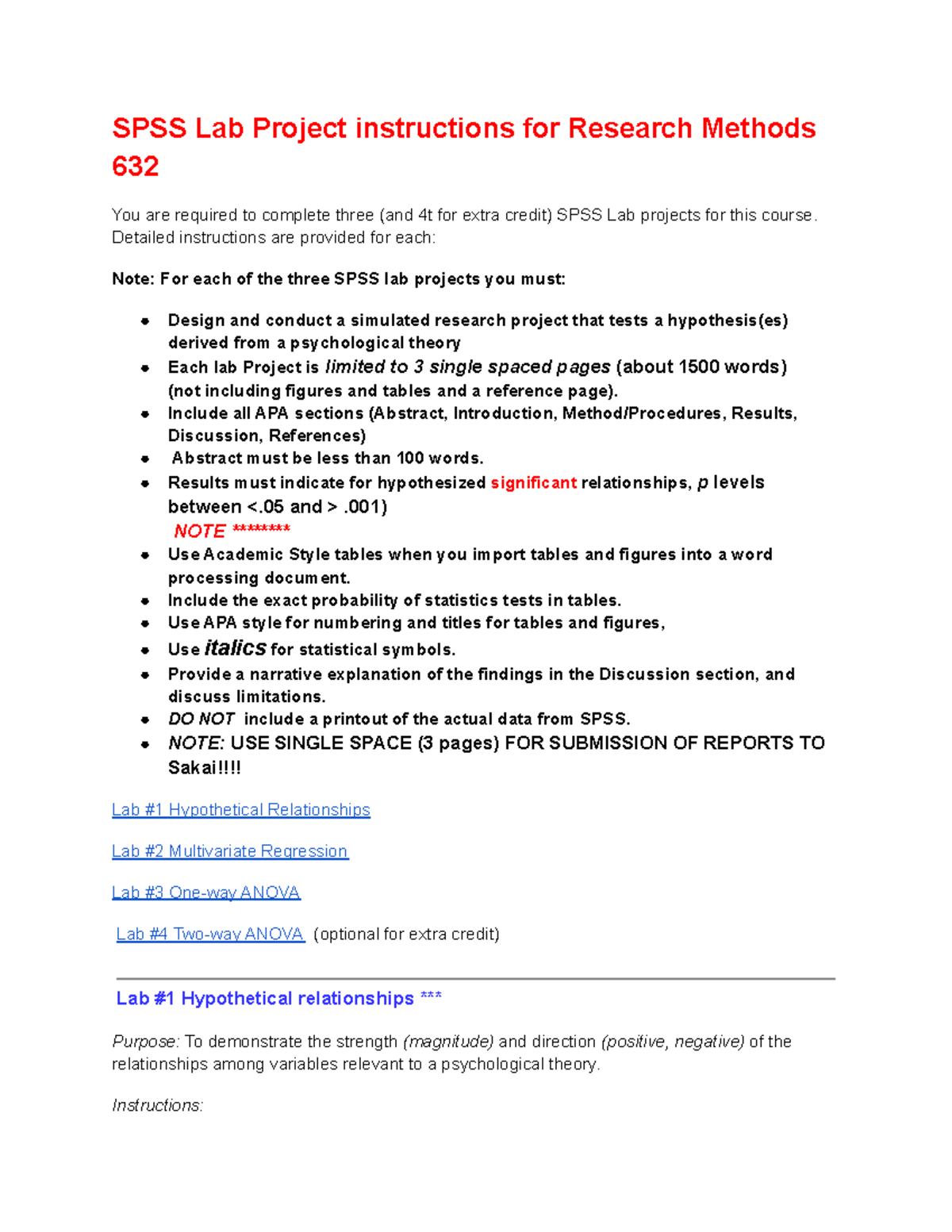 Lab Assigment - SPSS Lab Project instructions for Research Methods 632 ...
