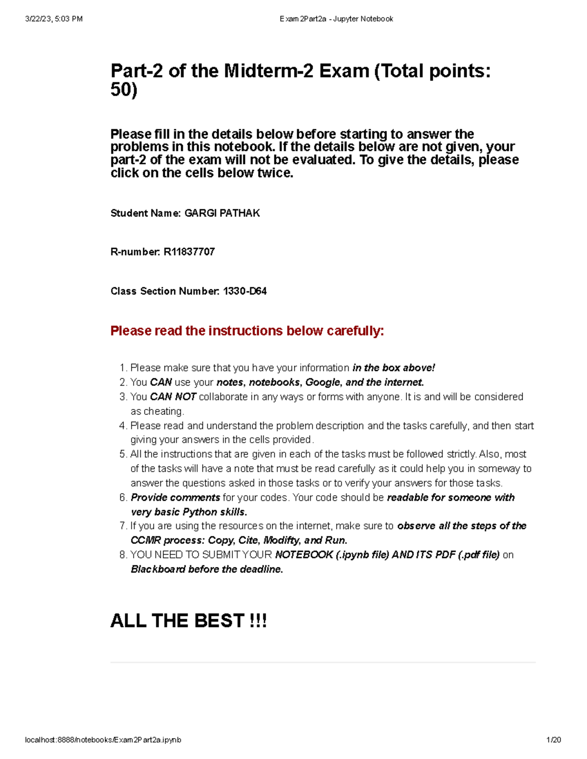 Exam2Part2a - Jupyter Notebook - Part-2 of the Midterm-2 Exam (Total points: 50) Please fill in ...