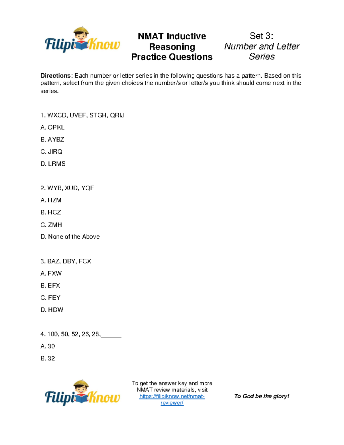 NMAT Inductive Reasoning Practice Questions Set 3 - NMAT Inductive ...