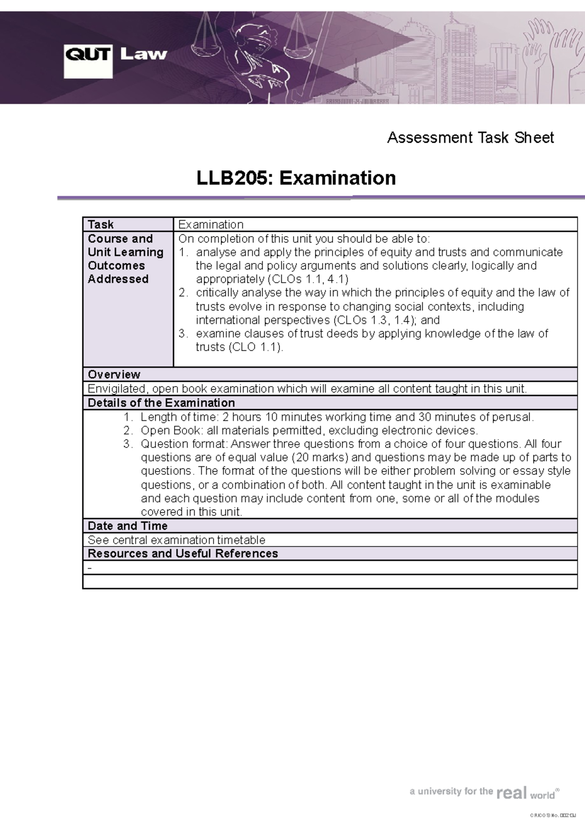 A LLB205 Examination Assessment Task Sheet Final-1 - Assessment Task ...