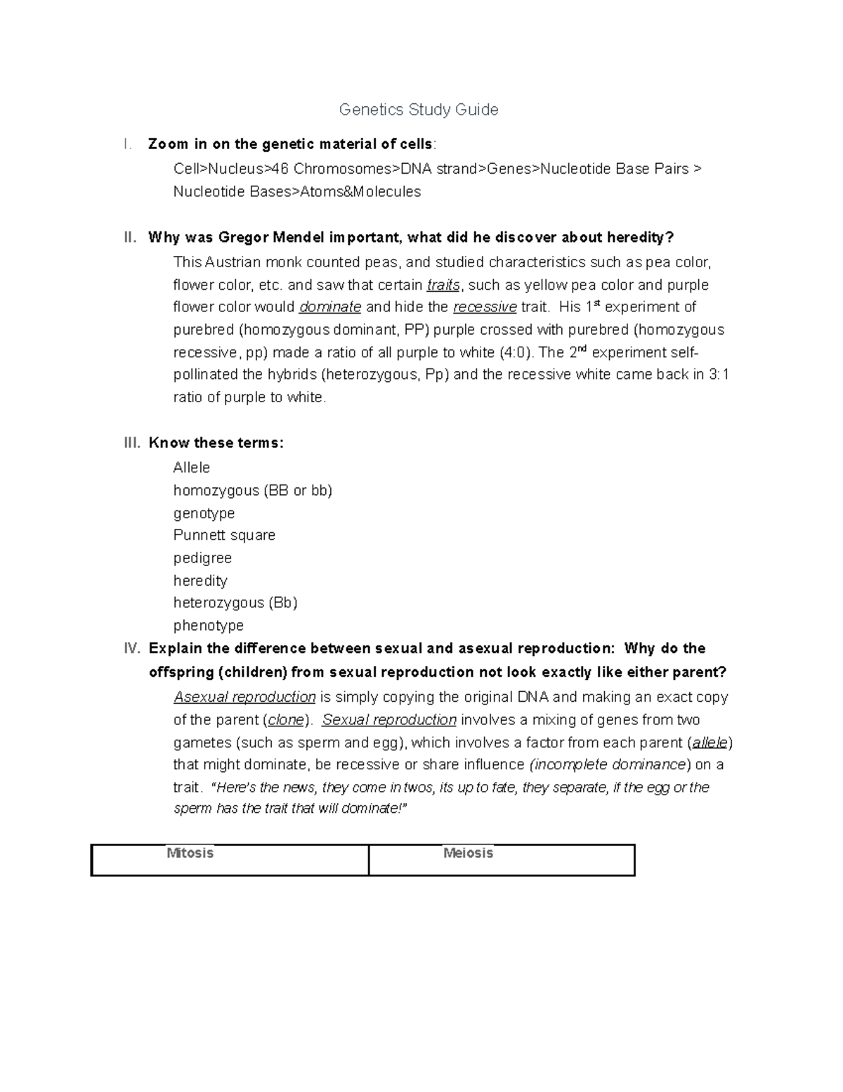 Genetics Study Guide - Lecture notes 1 - Genetics Study Guide I. Zoom ...