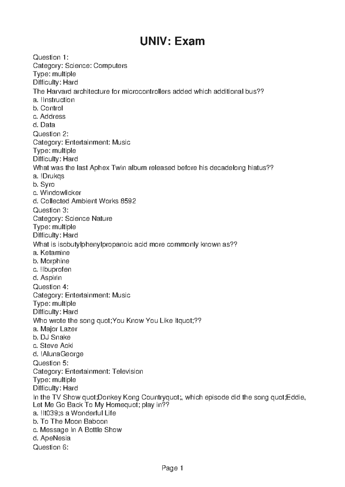 UNIV129 Practice 4 - universities - UNIV: Exam Question 1: Category ...