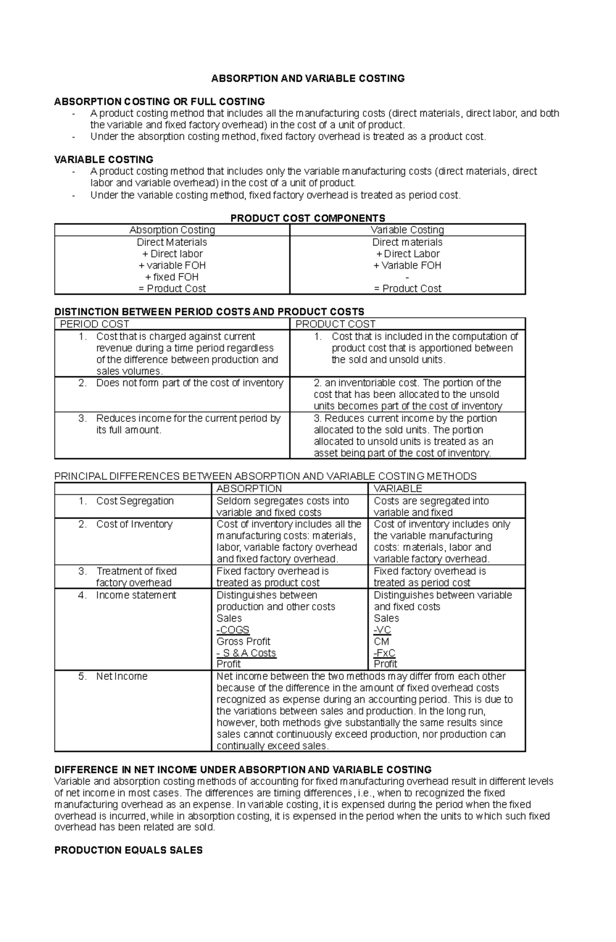 Absorption and Variable Costing - ABSORPTION AND VARIABLE COSTING ABSORPTION COSTING OR FULL ...