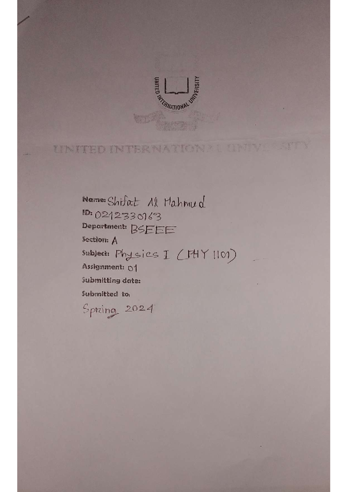 Physics 1 Assignment-1 - Studocu