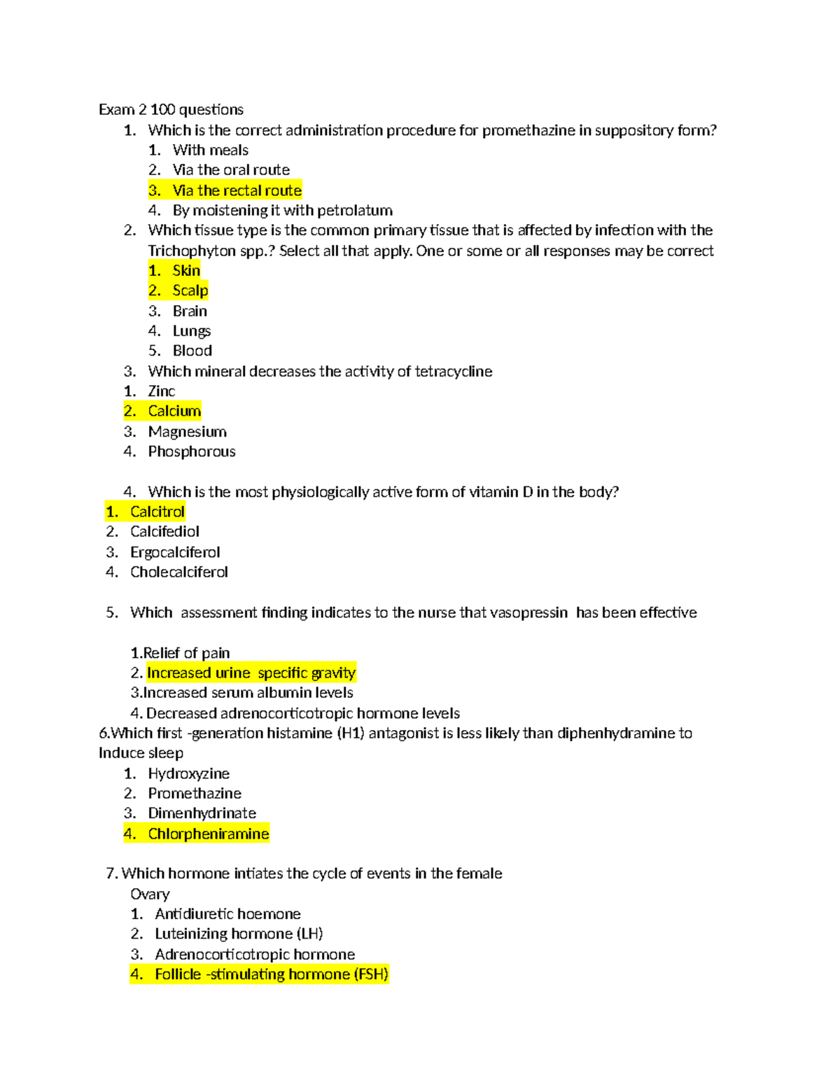 Exam 2 100 questions - pharmacology exam practice - Exam 2 100 ...