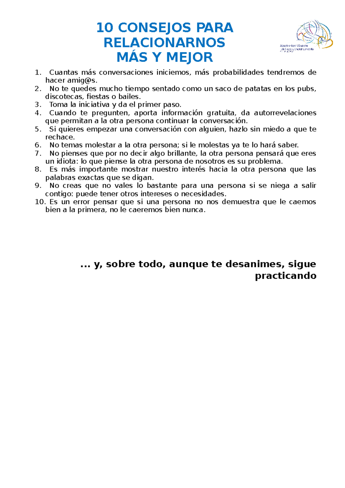 10 consejos para relacionarnos más y mejor - 10 CONSEJOS PARA ...
