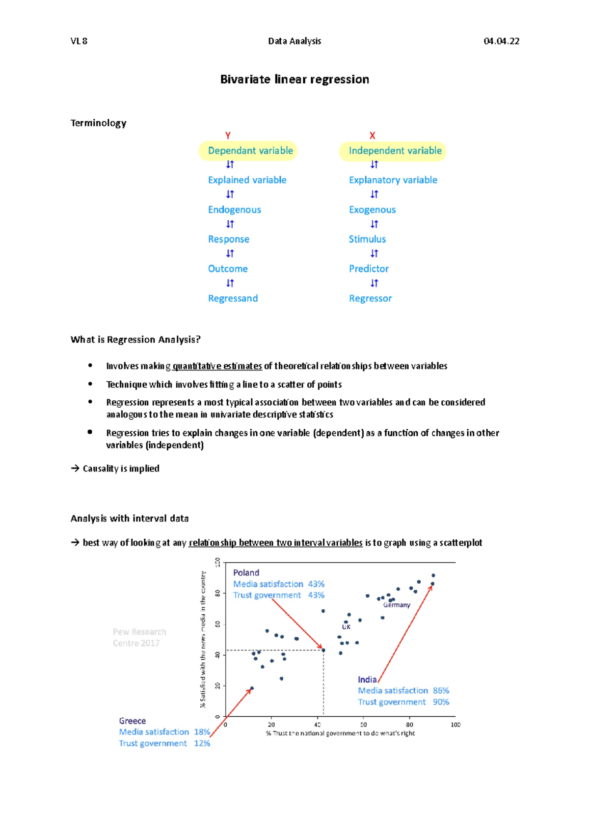 VL 8 Bivariate linear regression - Bivariate linear regression ...