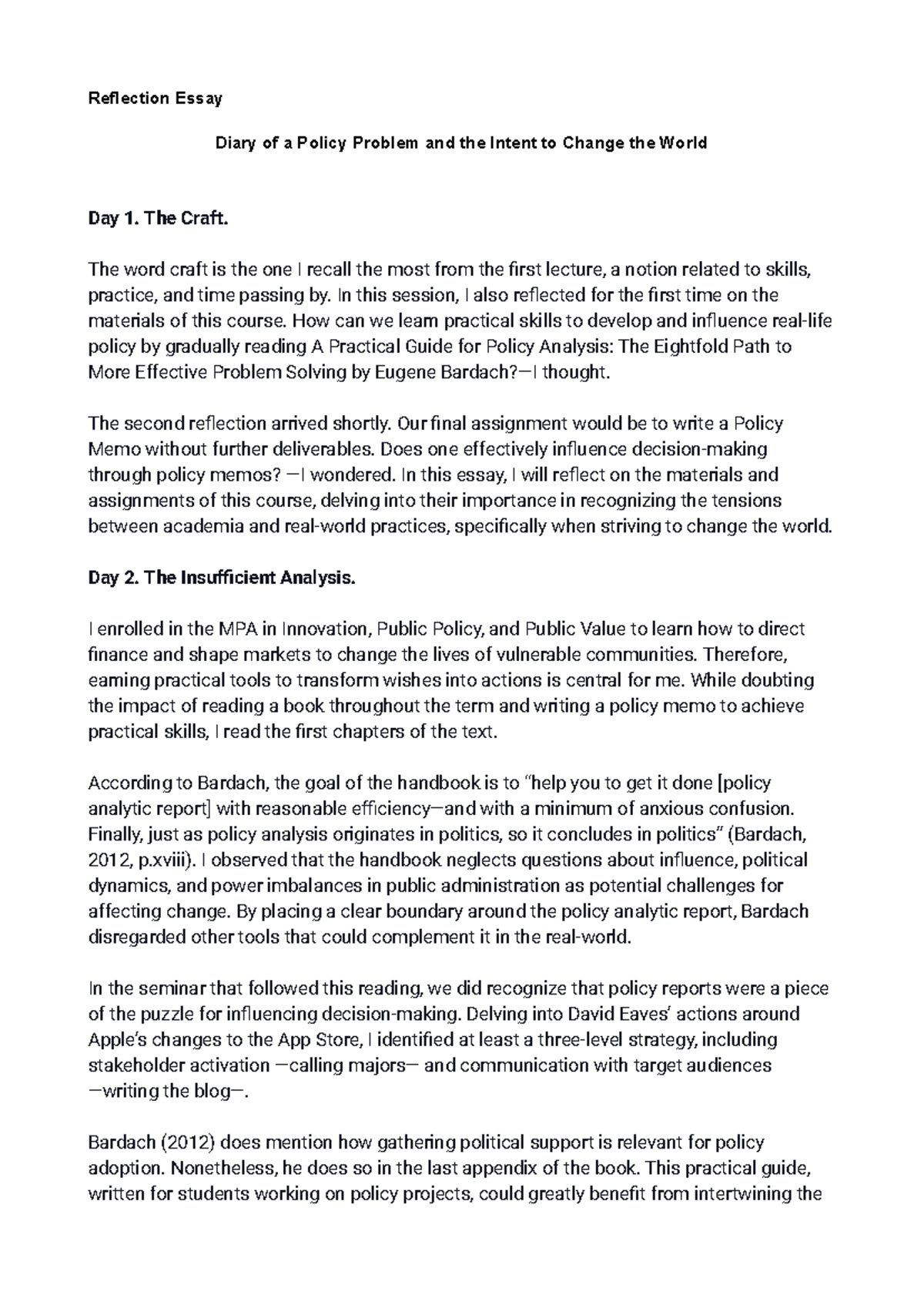 Making Decisions Reflection Essay - Reflection Essay Diary of a Policy ...