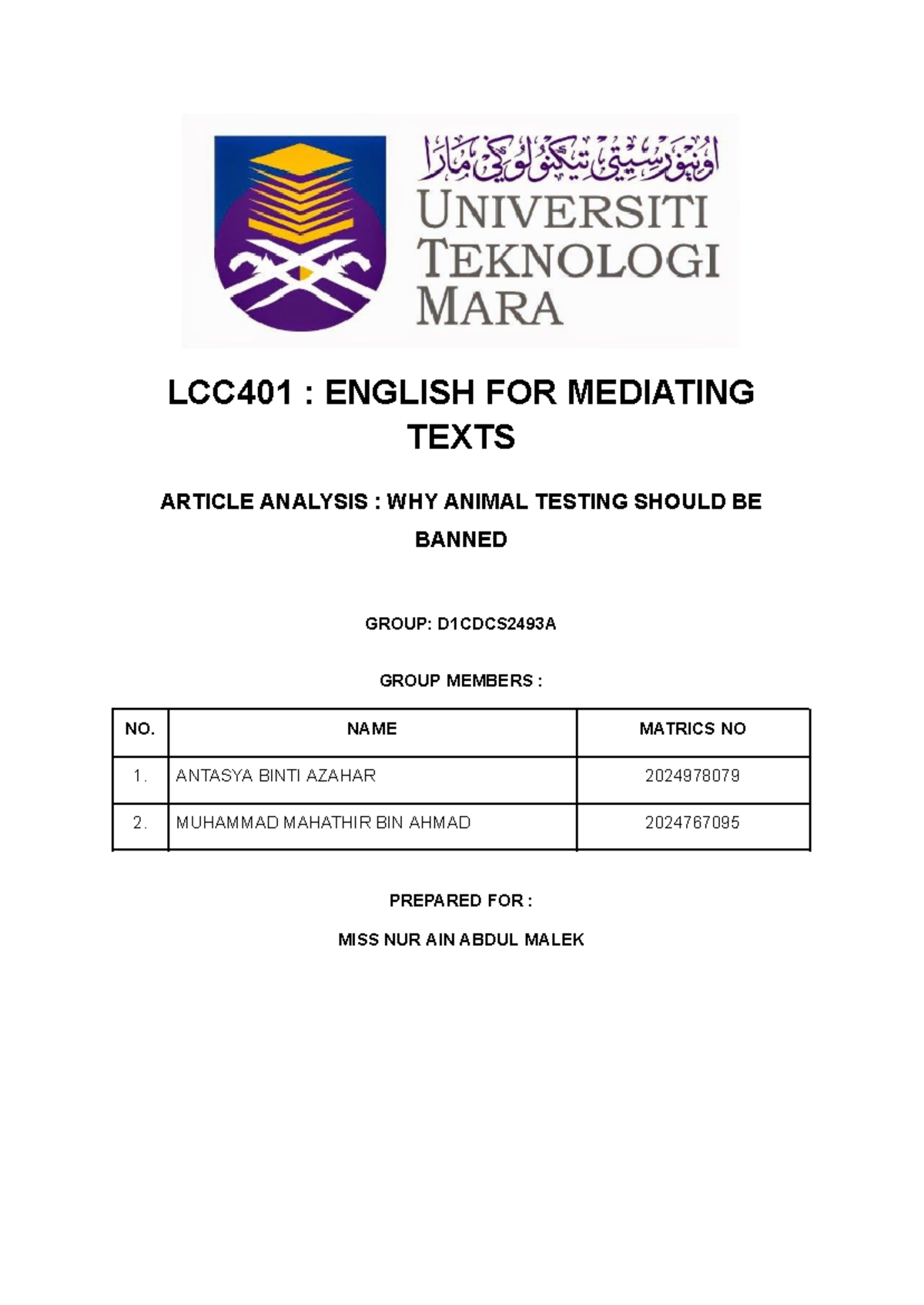 Assignment Article Analysis LCC401 - LCC401 : ENGLISH FOR MEDIATING TEXTS ARTICLE ANALYSIS : WHY ...
