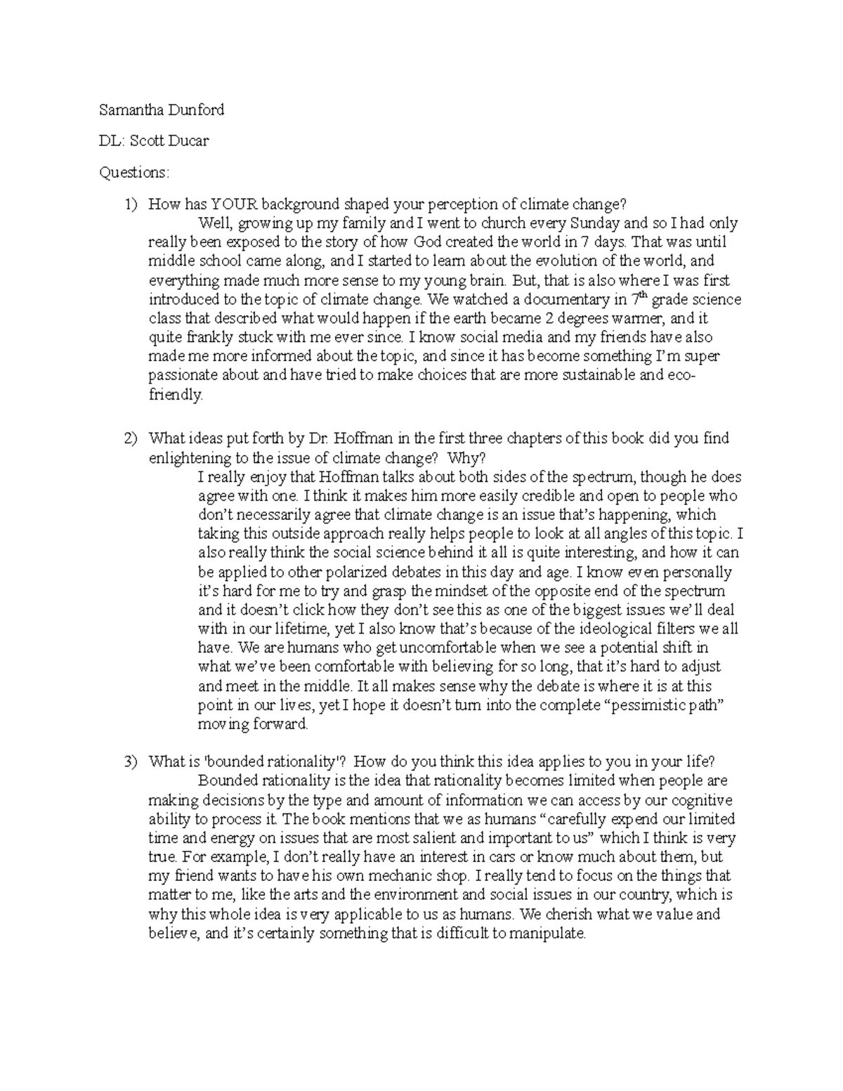 Hoffman reading response - Samantha Dunford DL: Scott Ducar Questions ...