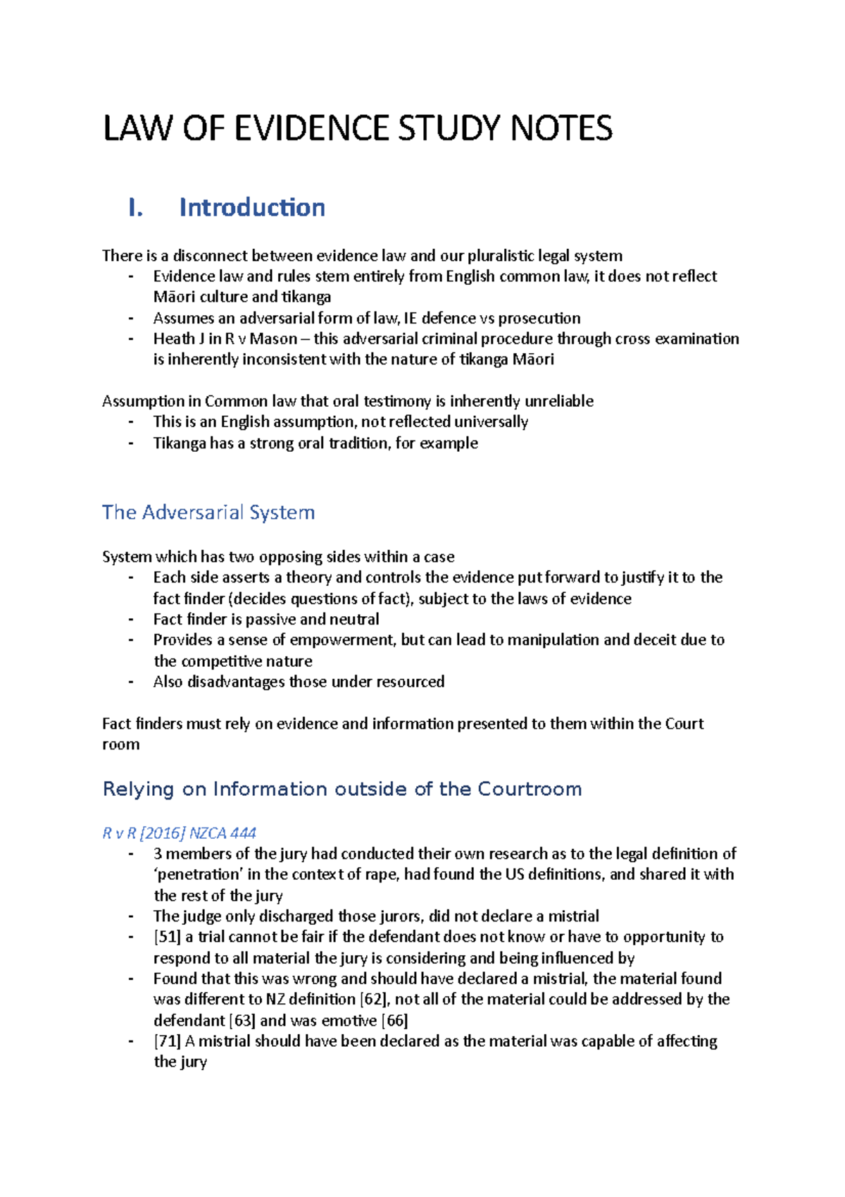 Evidence Law Exam Notes - Law of Evidence - University of Otago - Studocu