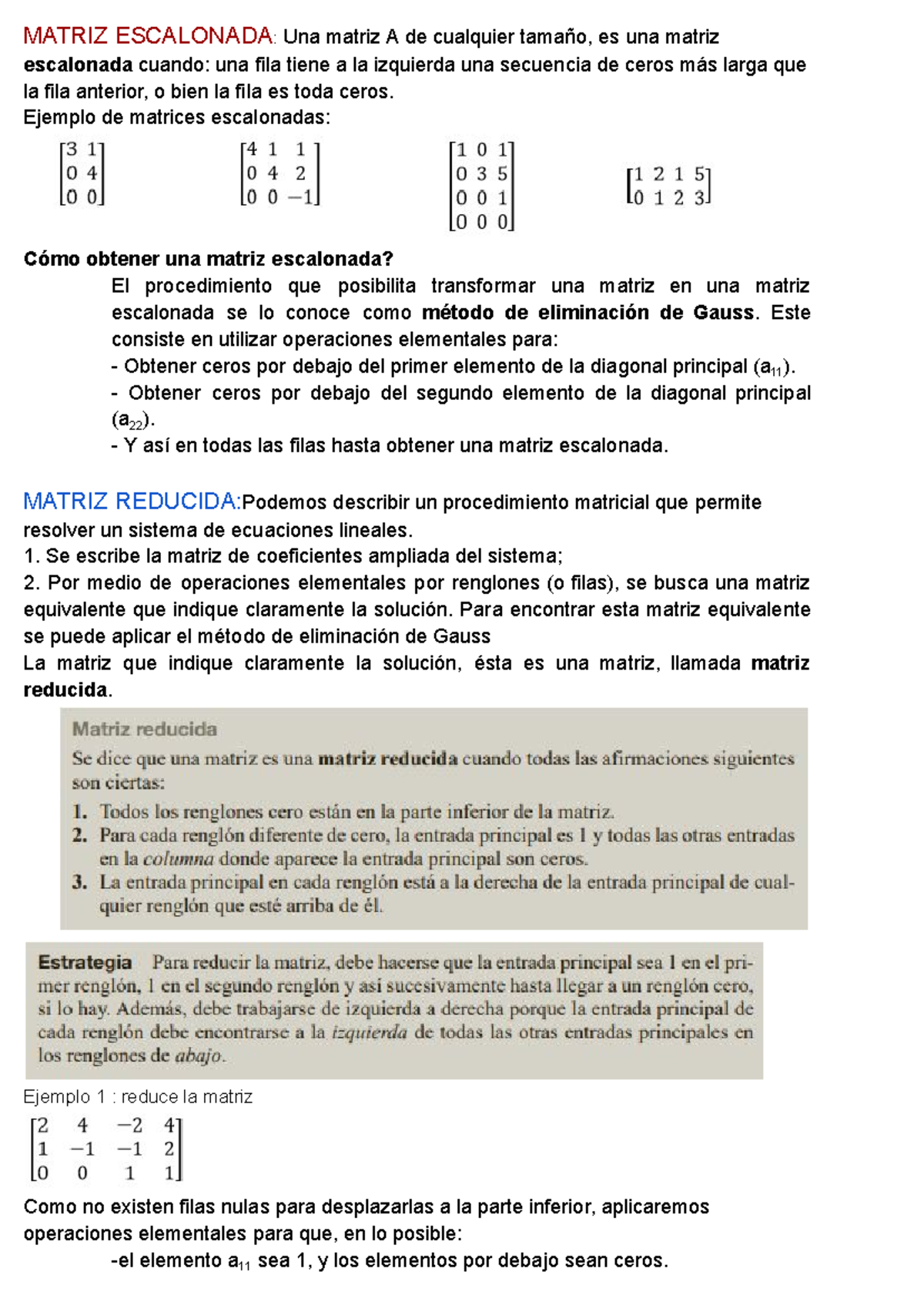 Herramientas matematica 1 , parte 2 - MATRIZ ESCALONADA: Una matriz A ...