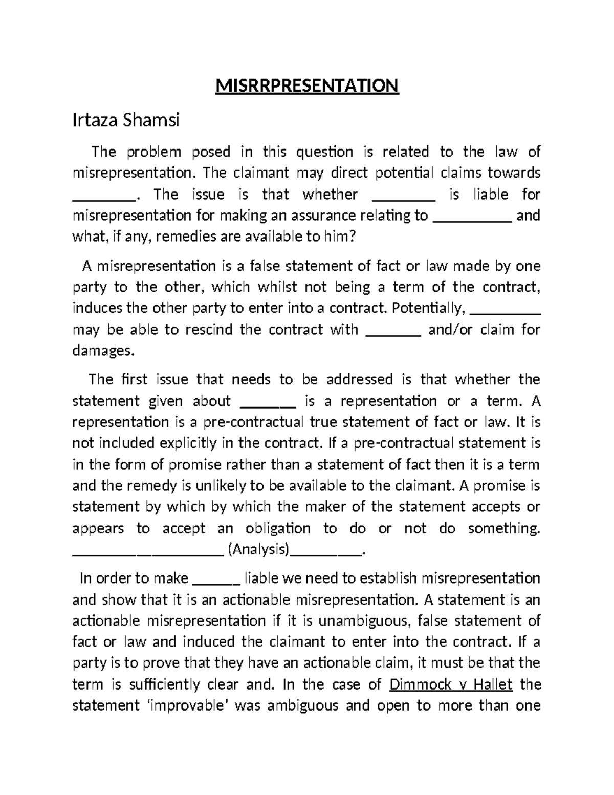 Grey Structure Misrepresentation 1 - MISRRPRESENTATION Irtaza Shamsi The problem posed in this ...