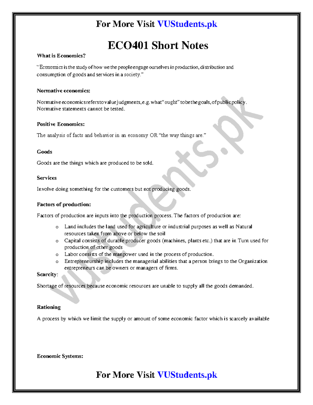 ECO401 Short Notes detailed 1-45 - ECO401 Short Notes What is Economics ...