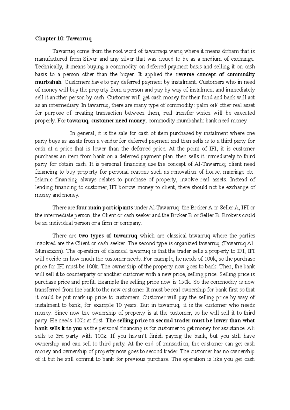 Chapter 10- Tawarruq - Chapter 10: Tawarruq Tawarruq come from the root ...