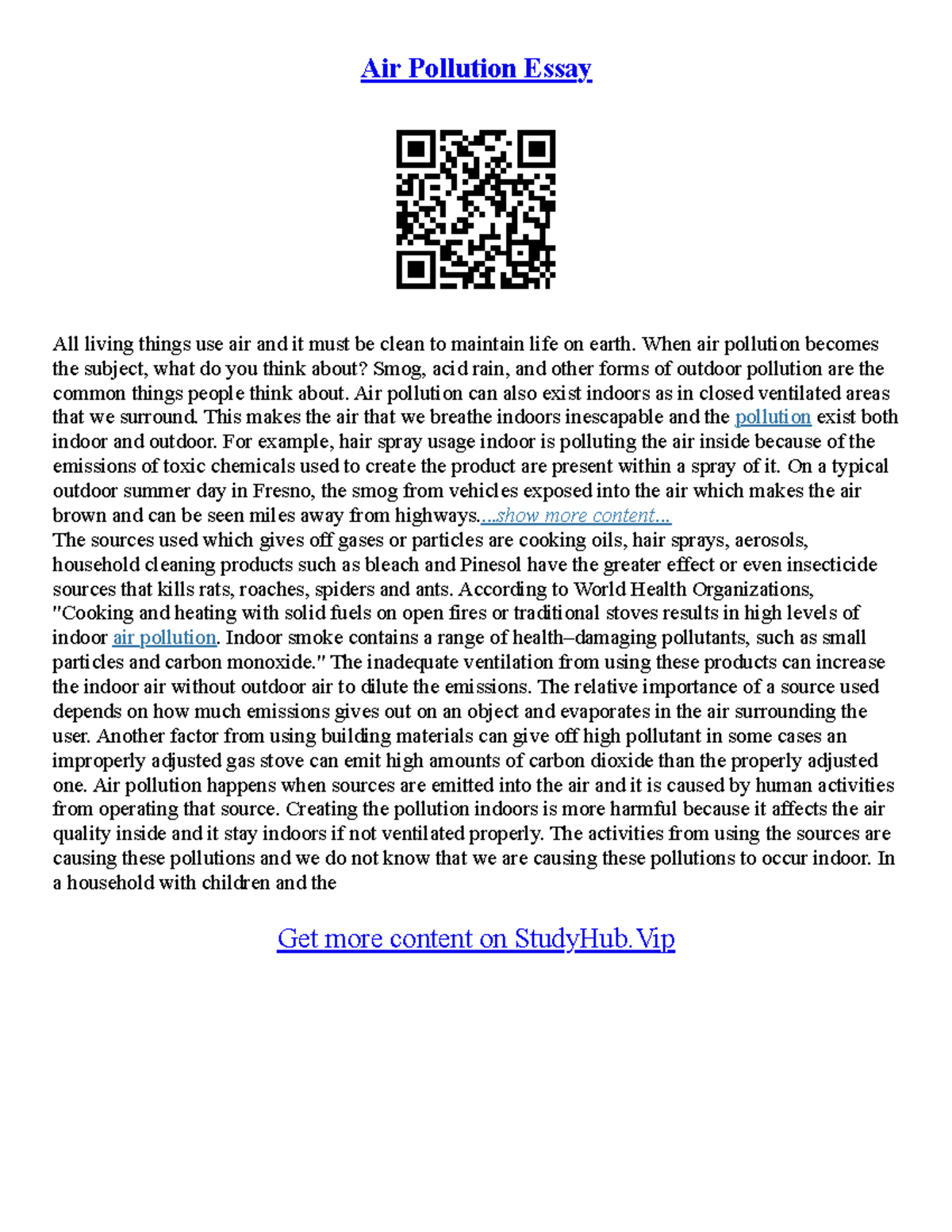 Air Pollution Conclusion Essay - Air Pollution Essay All living things ...