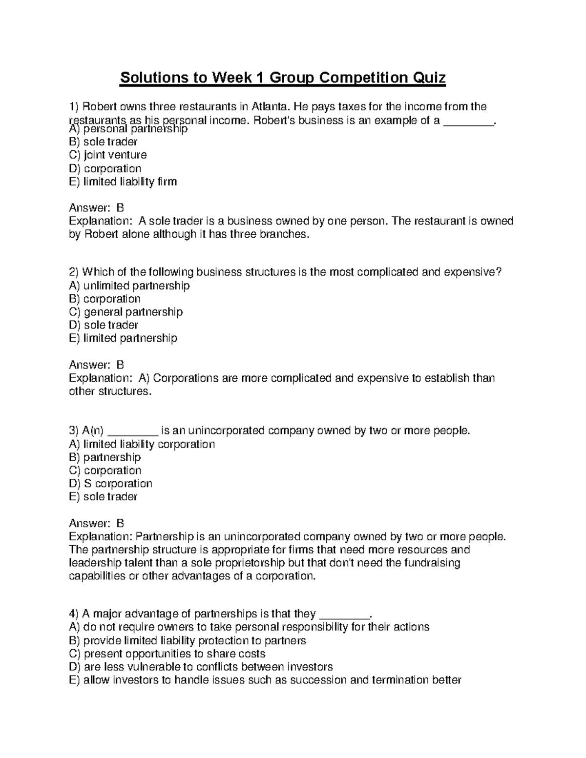 Solutions to Week 1 Group Competition Quiz - Studocu