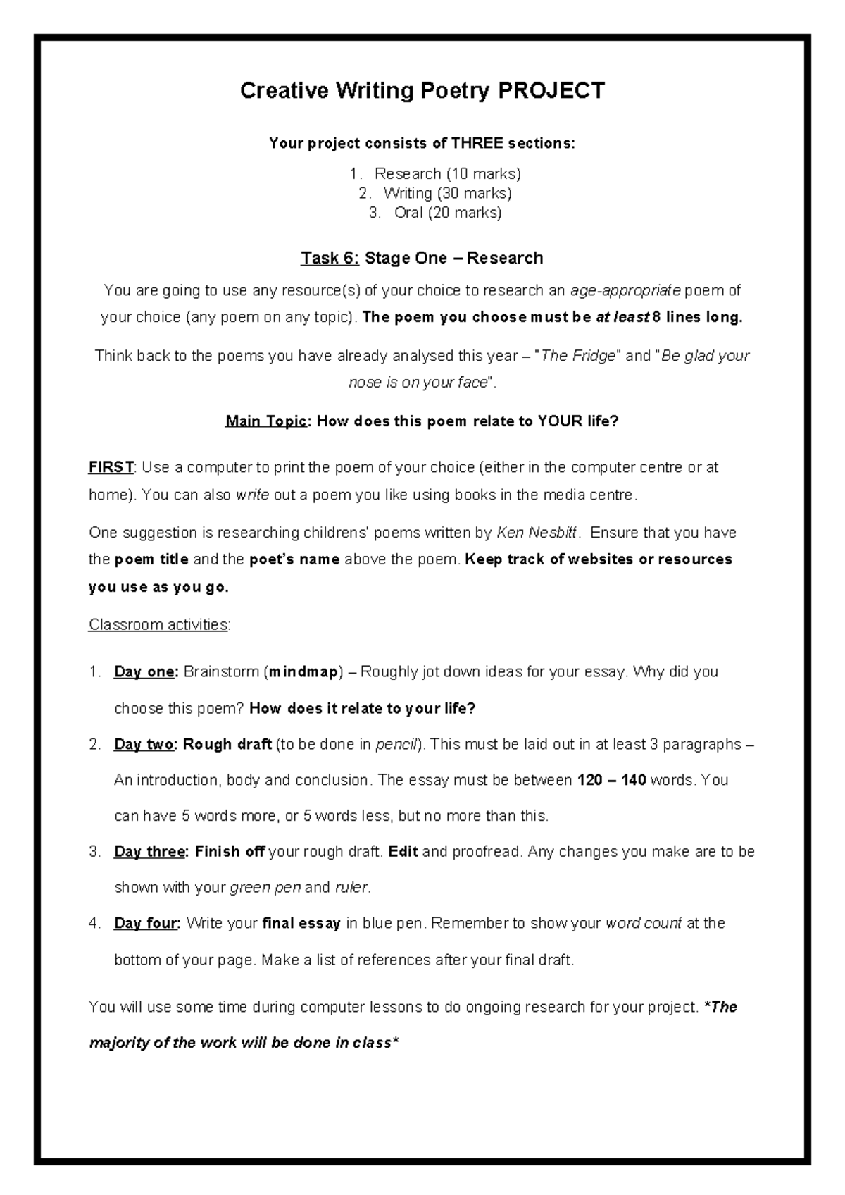 Creative Writing Project r3vmn6 - Creative Writing Poetry PROJECT Your ...