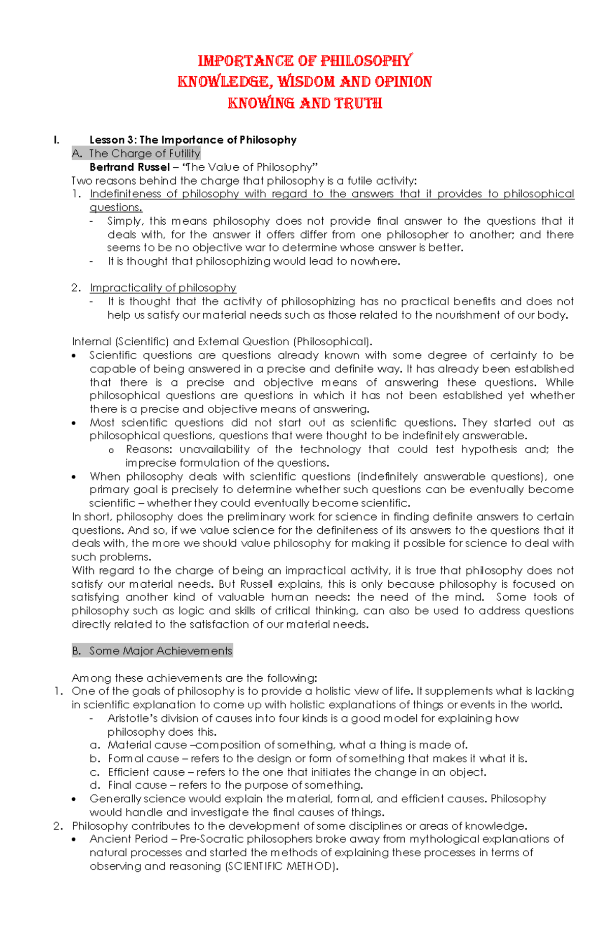 Module-3-Philo - IMPORTANCE OF PHILOSOPHY KNOWLEDGE, WISDOM AND OPINION ...