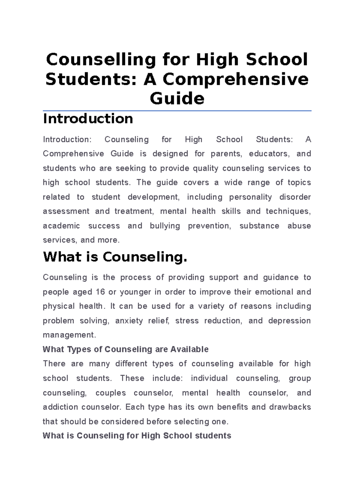 Counselling for High School Students A Comprehensive Guide - The guide ...