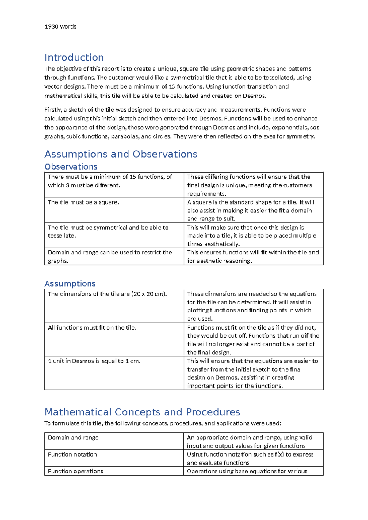 PSMT Math Methods - 1930 words Introduction The objective of this report is to create a unique ...