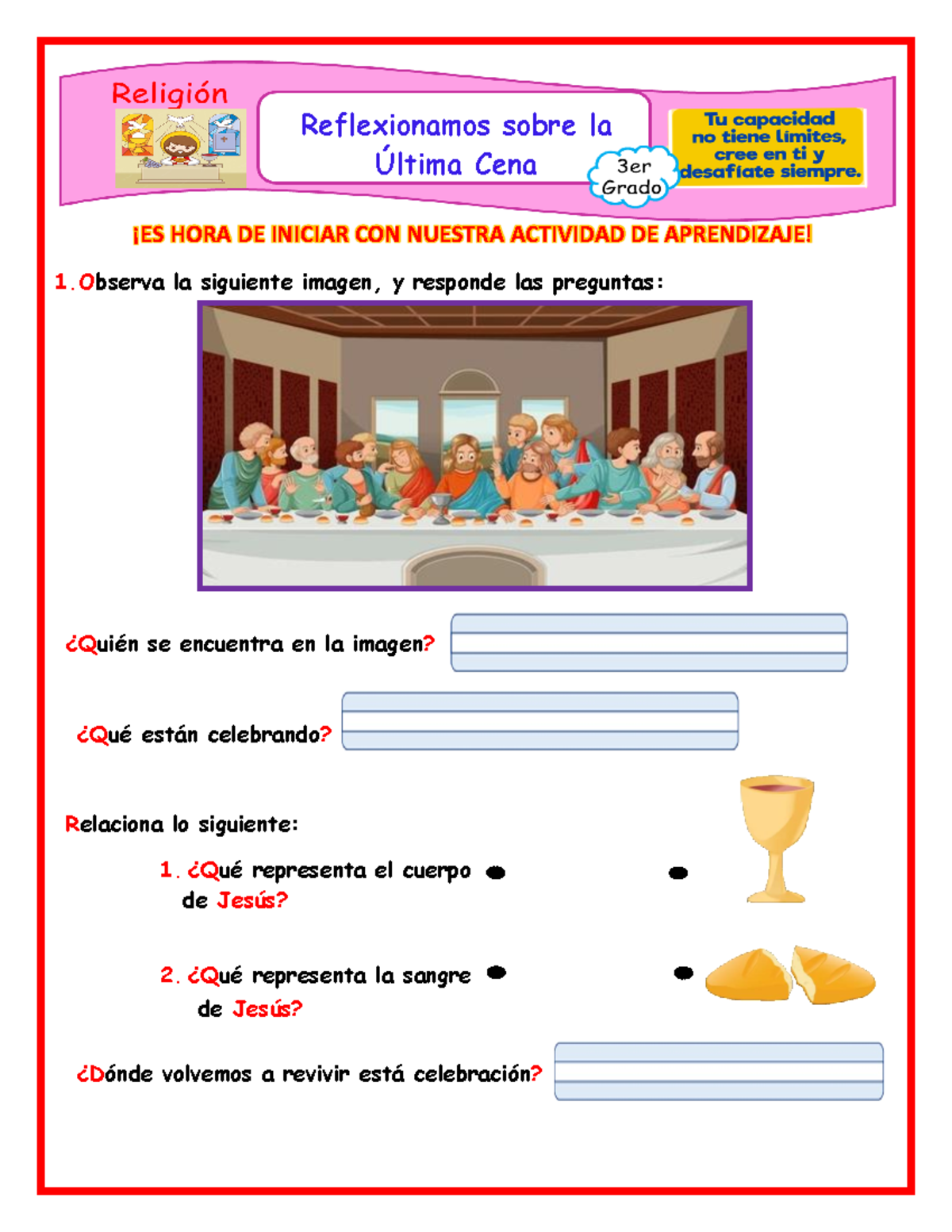 Ficha Religion - LA Ultima CENA - ¡ES HORA DE INICIAR CON NUESTRA ...