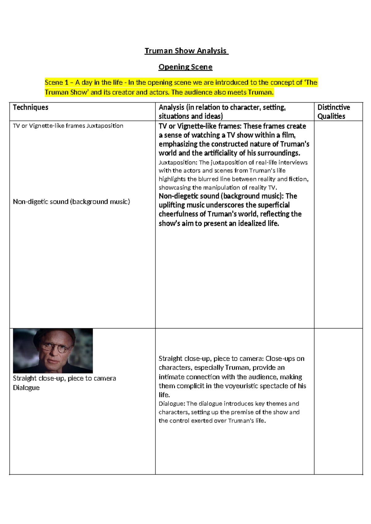 Film analysis student worksheet - Truman Show Analysis Opening Scene ...