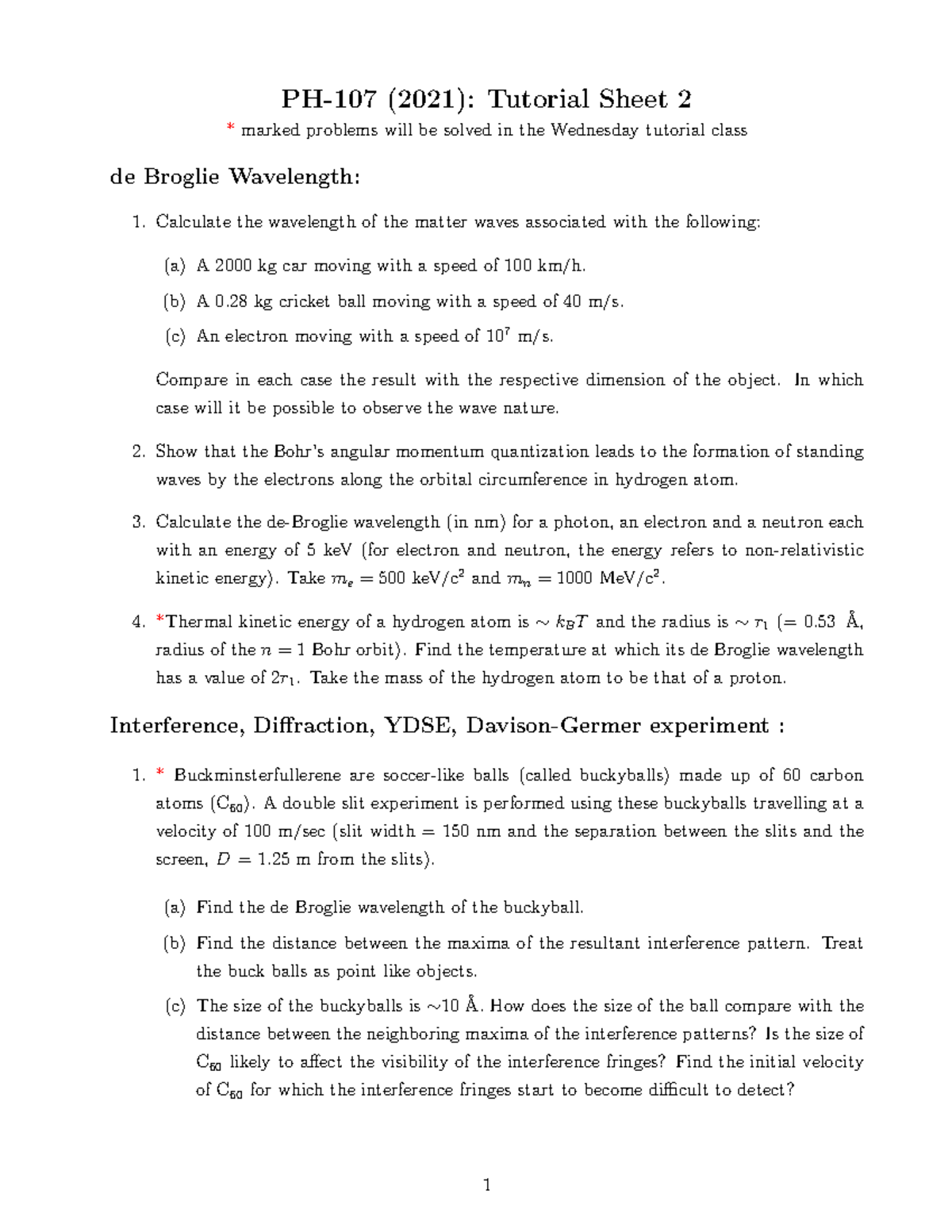 2021-PH107-Tutorial 02 - PH-107 (2021): Tutorial Sheet 2 *marked ...