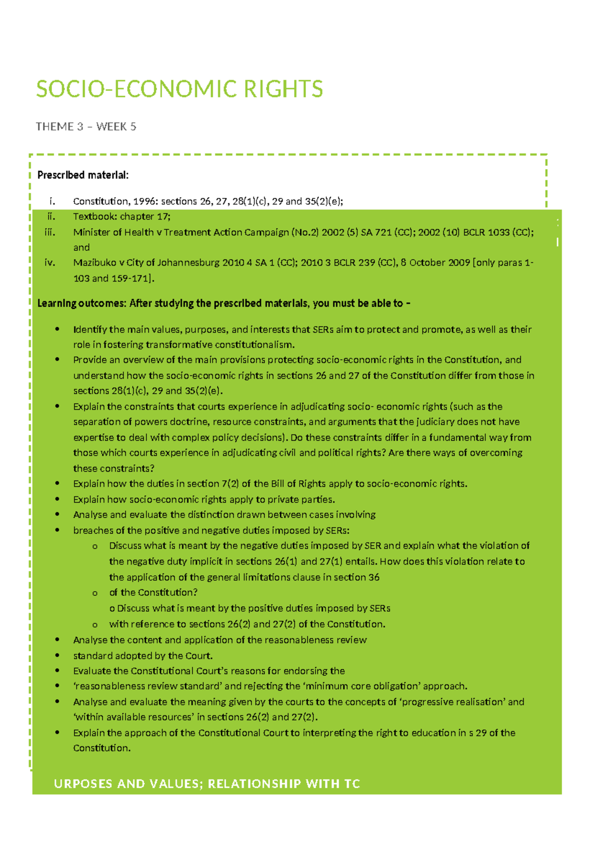 Socio-economic rights - SOCIO-ECONOMIC RIGHTS THEME 3 – WEEK 5 1. P ...