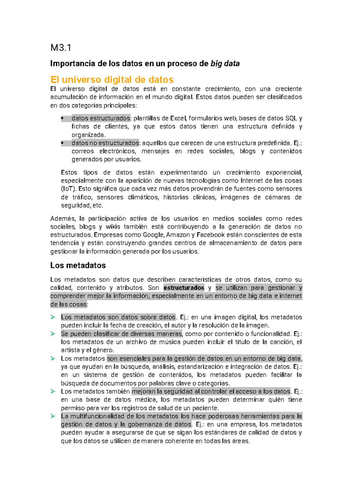 M3 y M4 - Resumen modulo 3 y 4 de Gestion de datos - M3. Importancia de los datos en un proceso ...