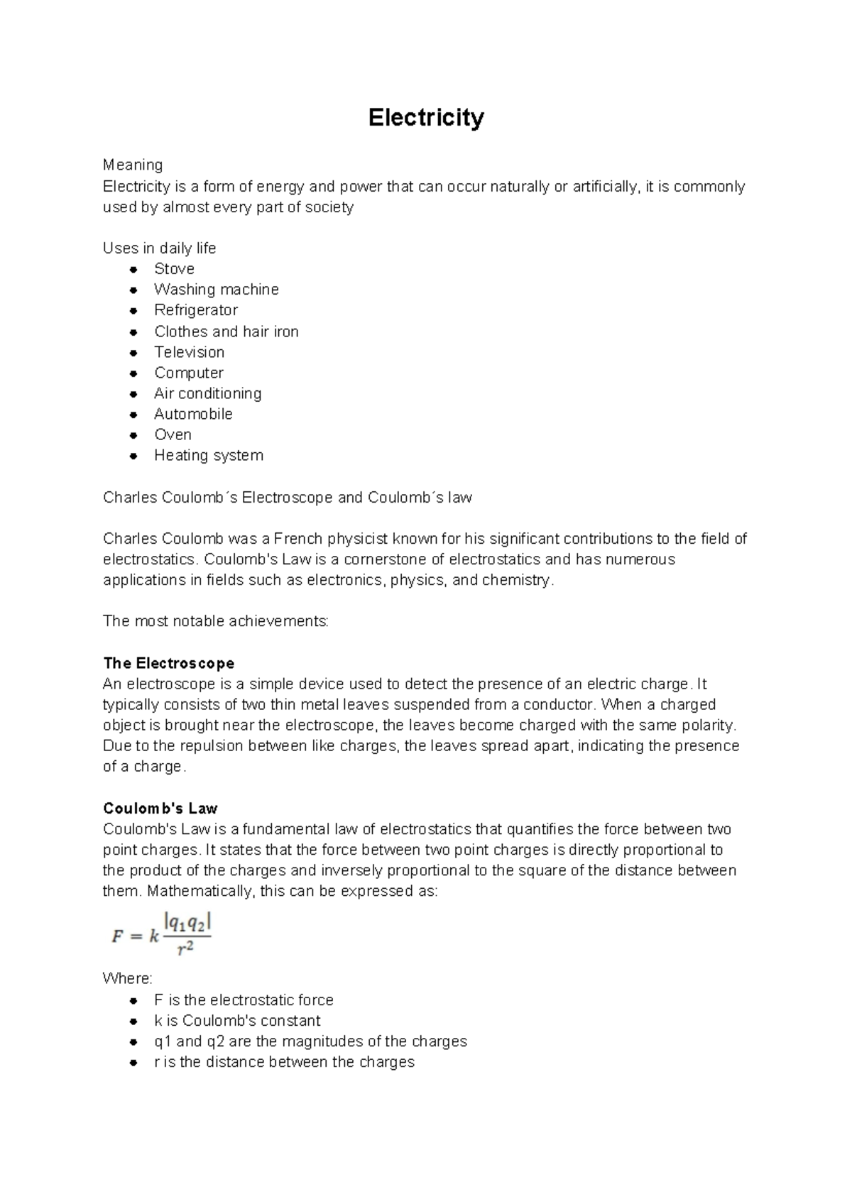 Electricity - Electricity Meaning Electricity is a form of energy and ...
