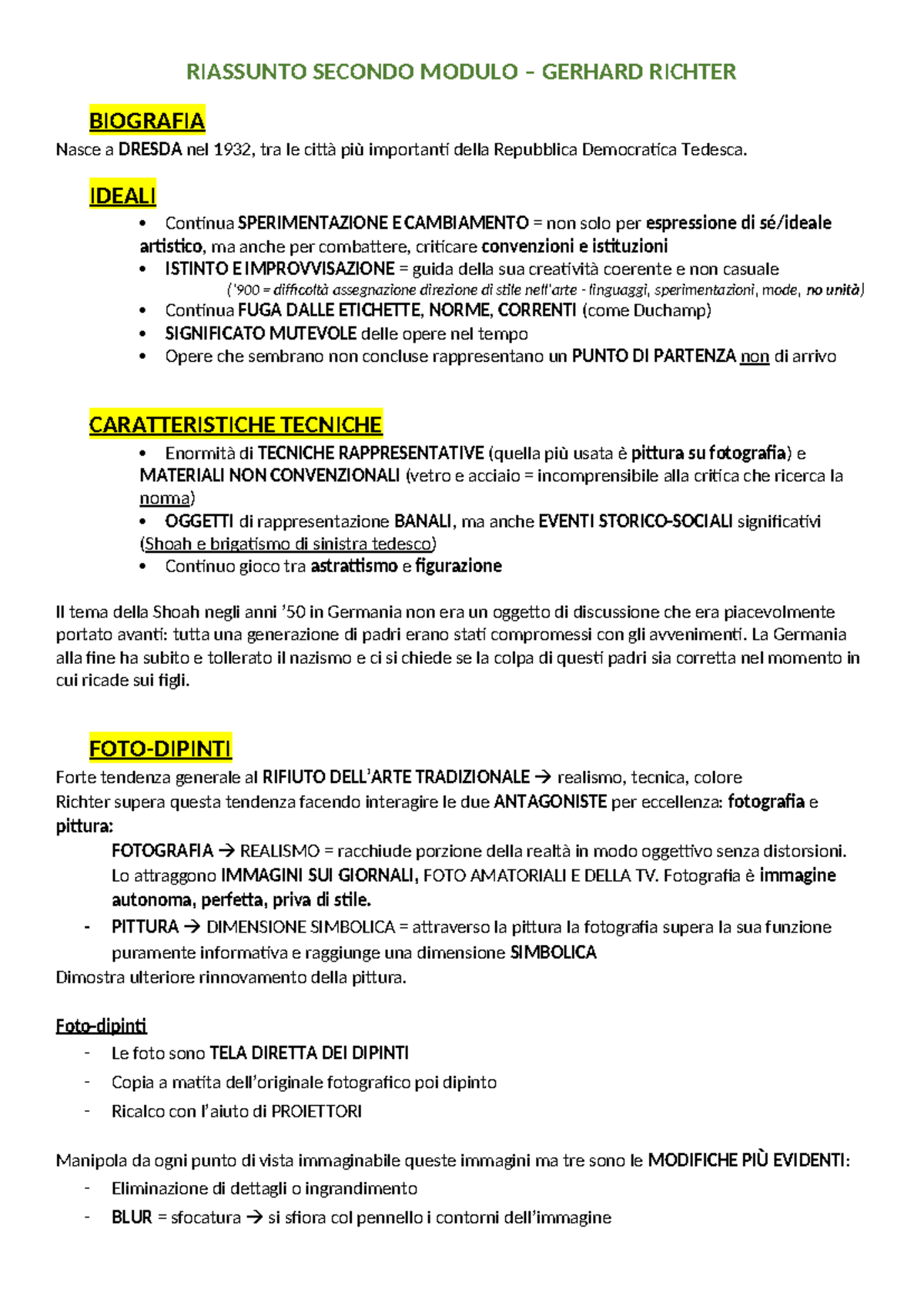 Riassunto secondo modulo Richter - RIASSUNTO SECONDO MODULO – GERHARD RICHTER BIOGRAFIA Nasce a ...