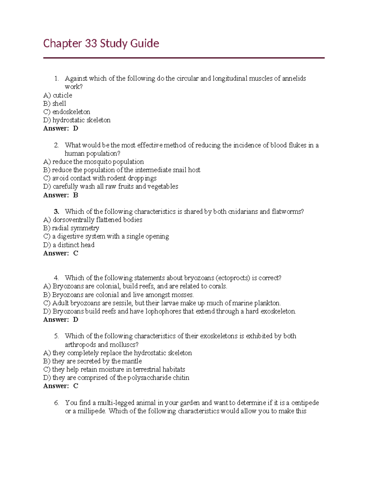 Chapter 33 Study Guide - practice review - Chapter 33 Study Guide 1 ...