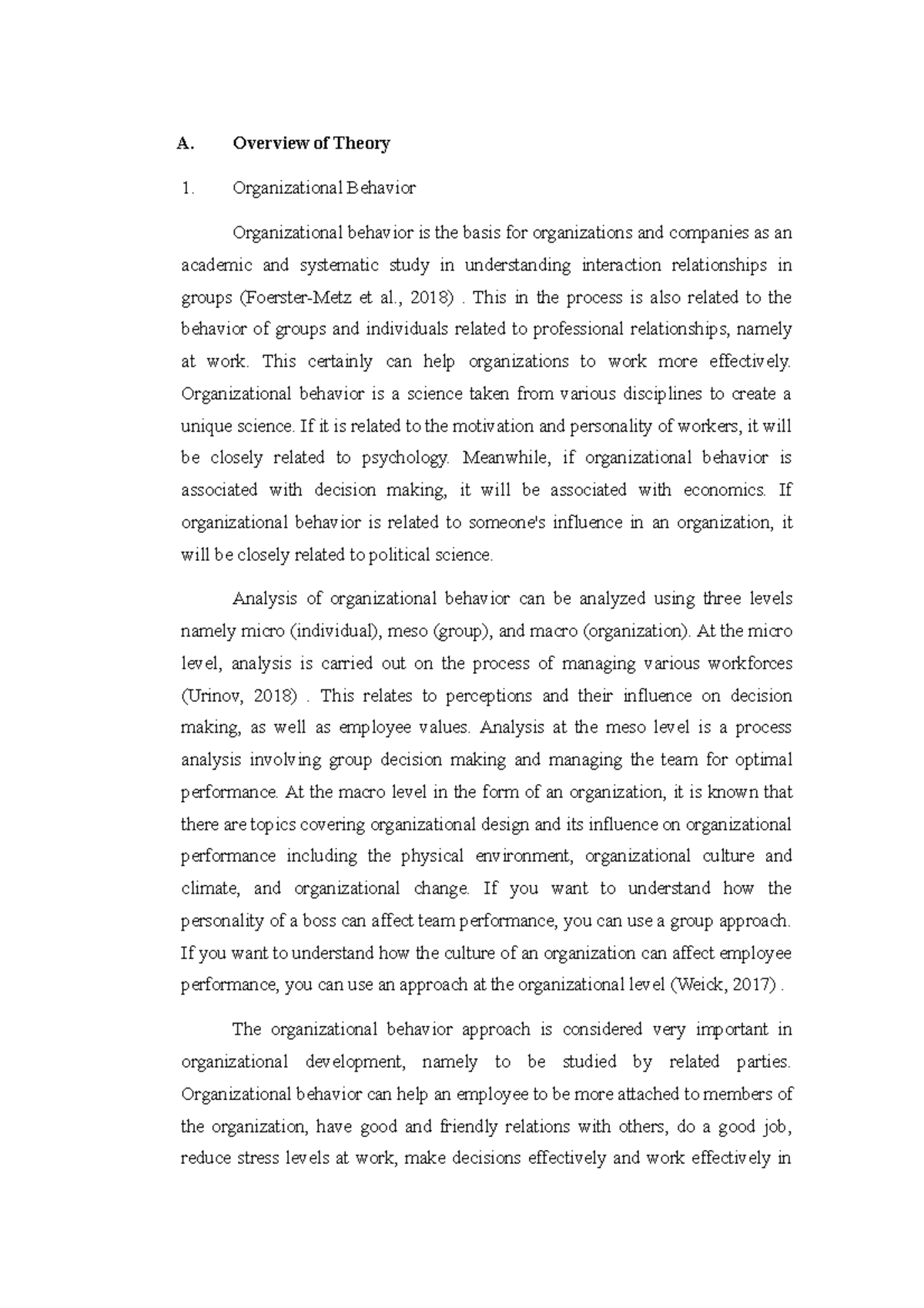 Essay Organizational Behavior - A. Overview of Theory Organizational ...