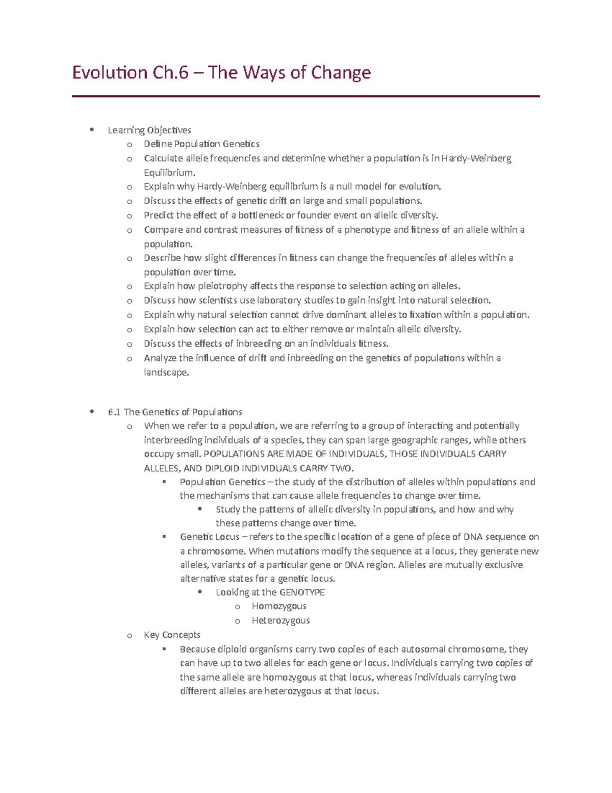 Evolution Ch. 6 - Harris, Chapter Summaries - Evolution Ch The Ways of ...