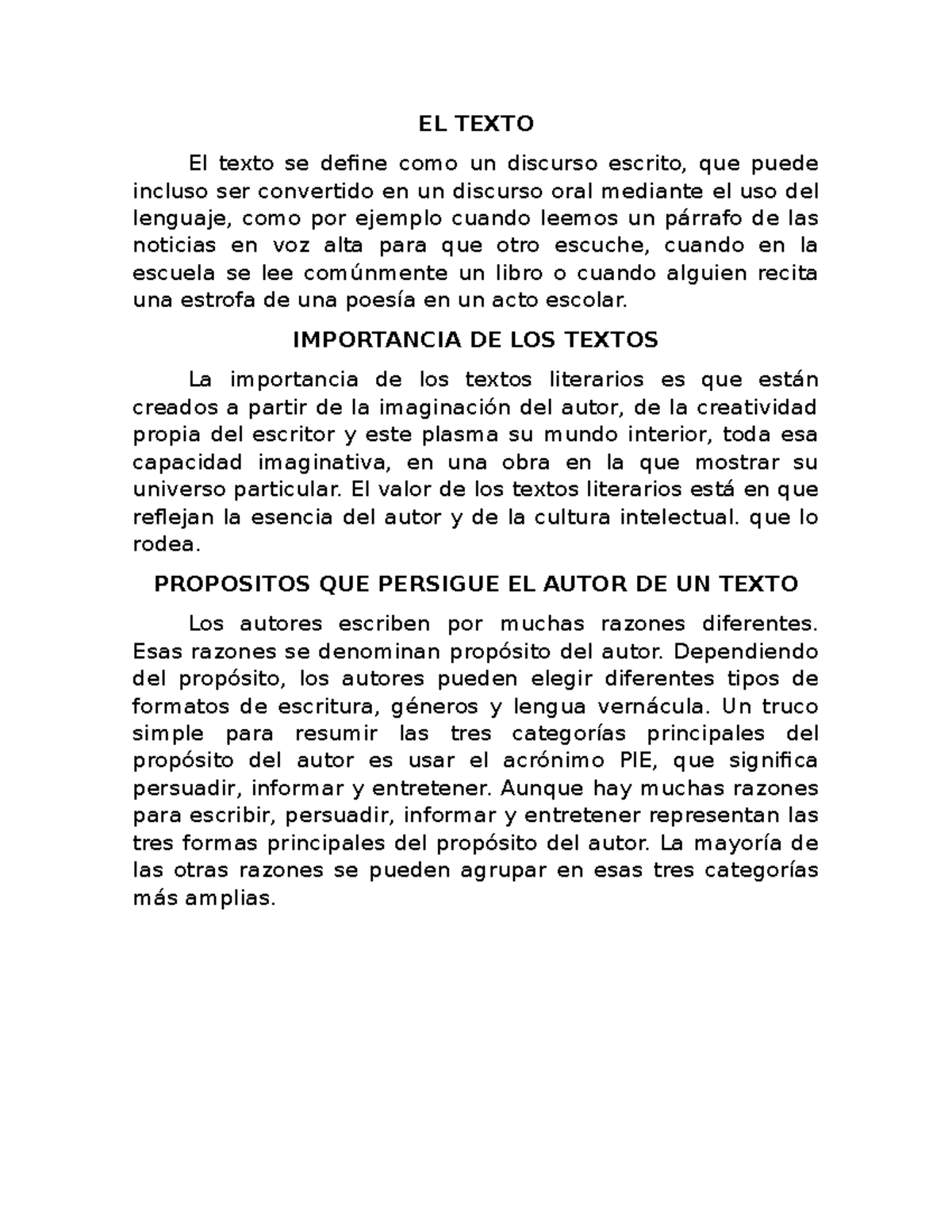 EL Texto, IMPORTANCIA DE LOS TEXTOS - EL TEXTO El texto se define como ...