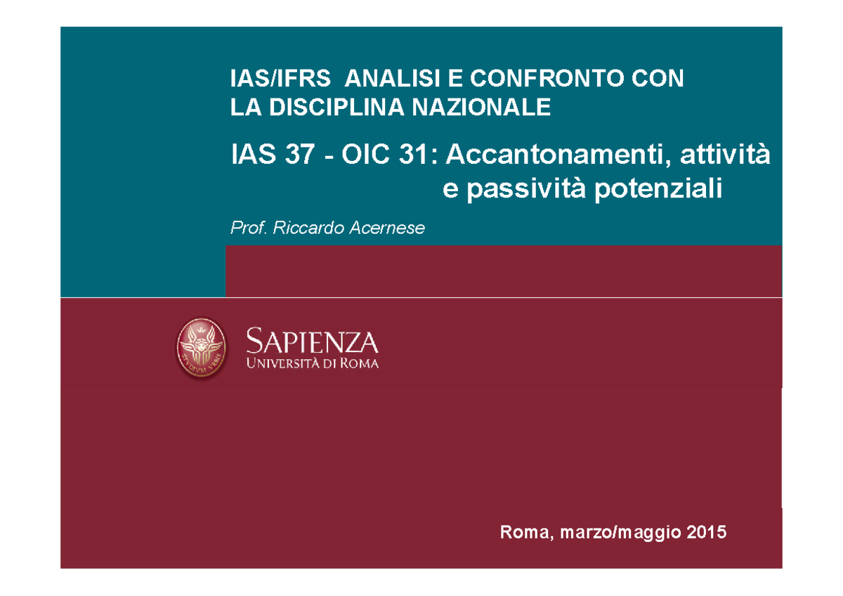 IAS 37 - LA Sapienza - Principio contabile Internazionale IAS 37 - Prof ...
