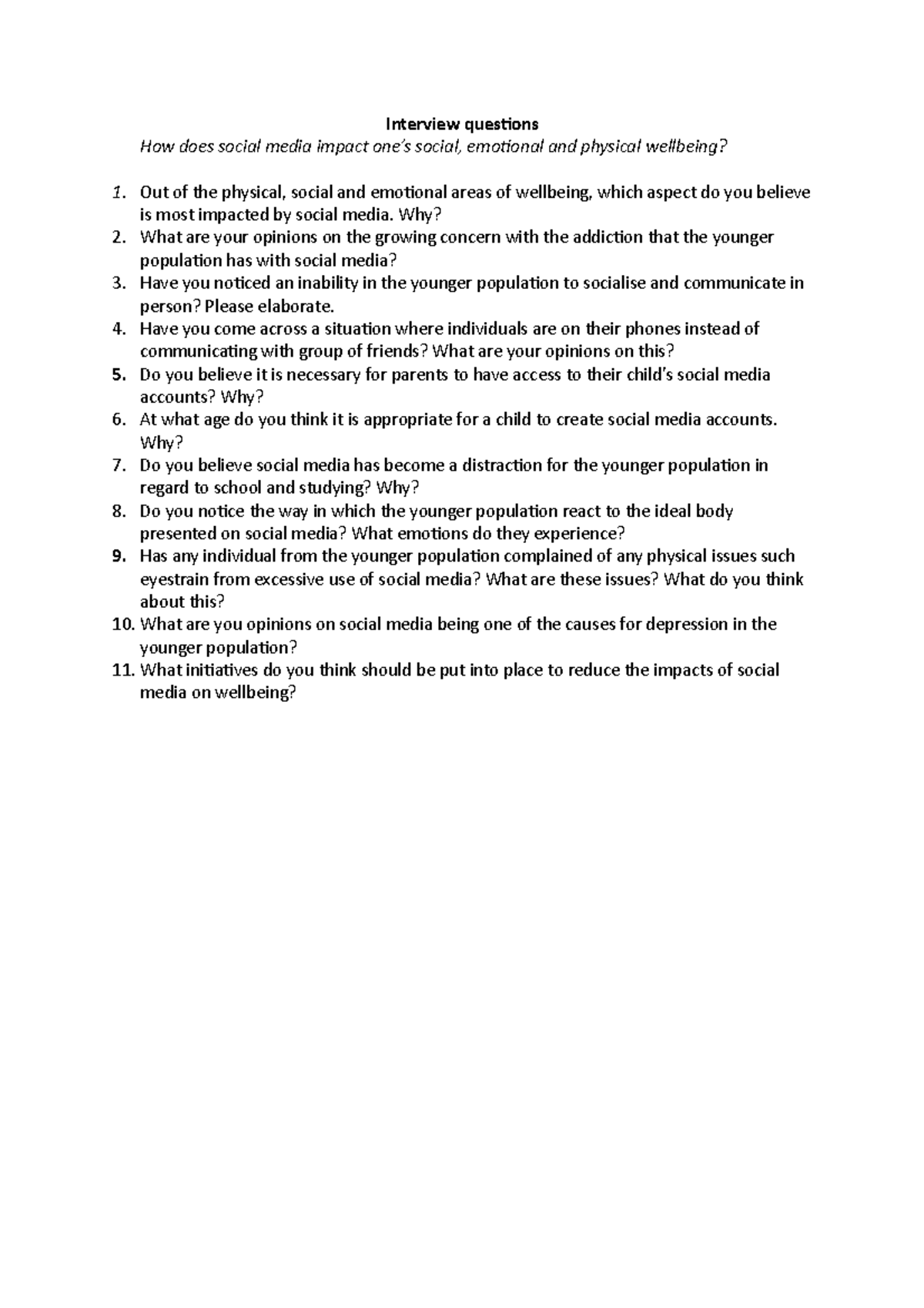 Interview questions IRP new - Interview questions How does social media ...