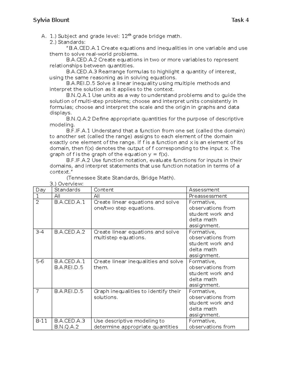 Developing an Assessment System - A. 1.) Subject and grade level: 12th ...